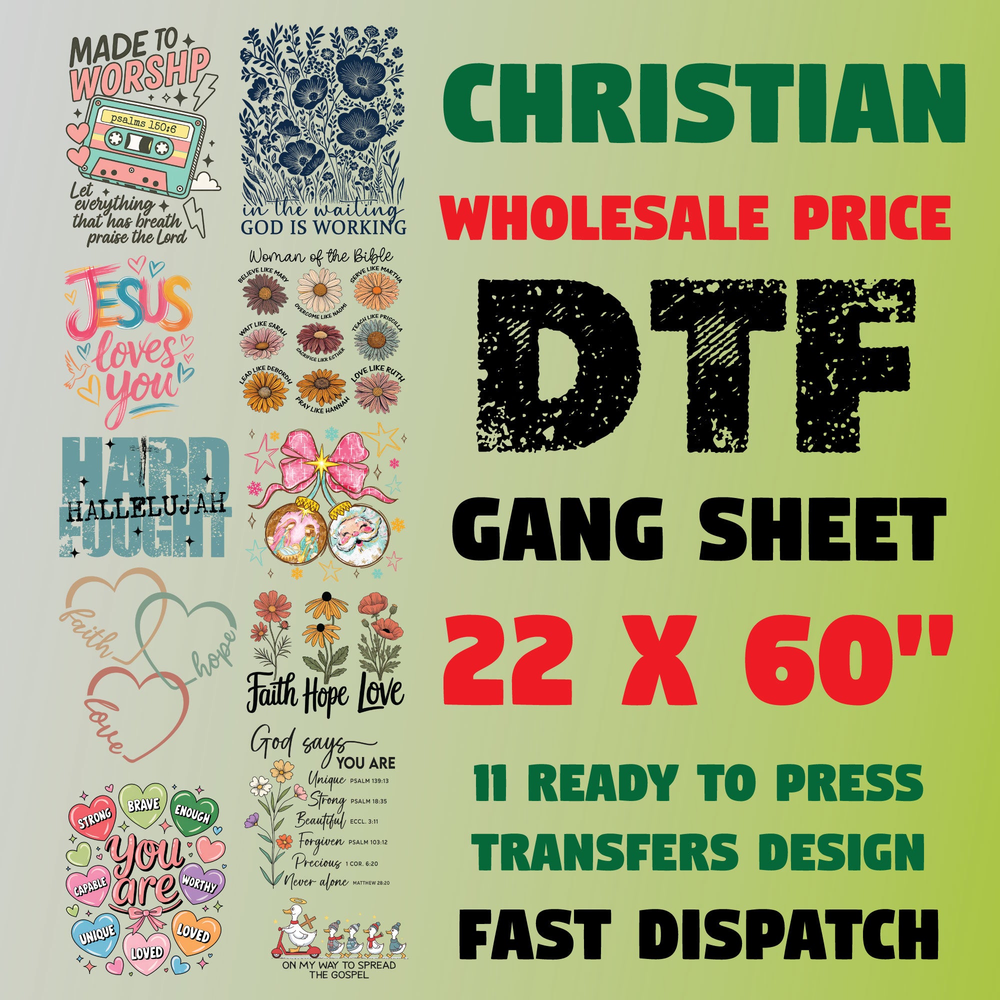 Christian Gang Sheet DTF Transfer Ready to Press, Faith Premade Heat T ...