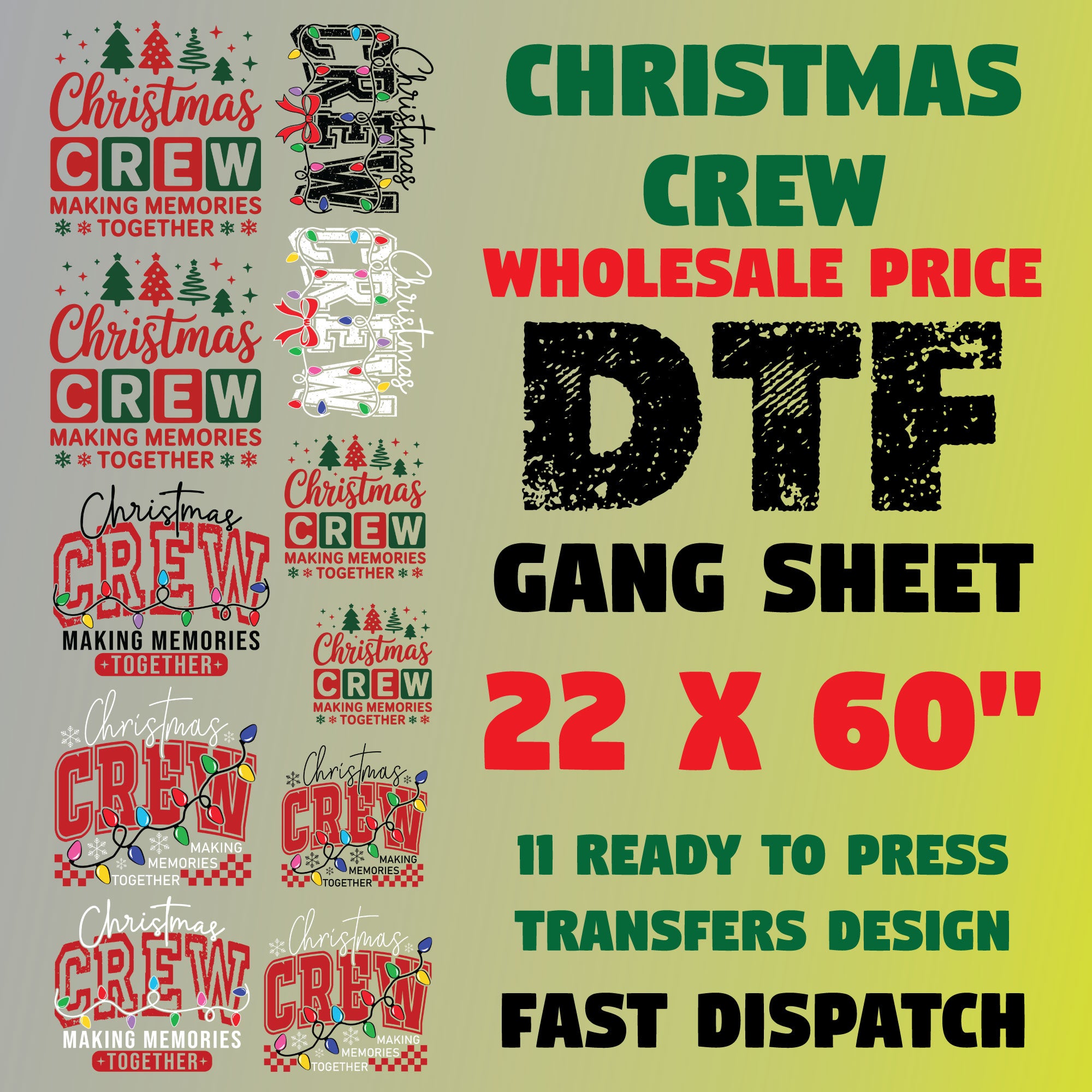 Christmas Crew Premade Gang Sheet DTF Transfer Ready to Press, Holiday ...